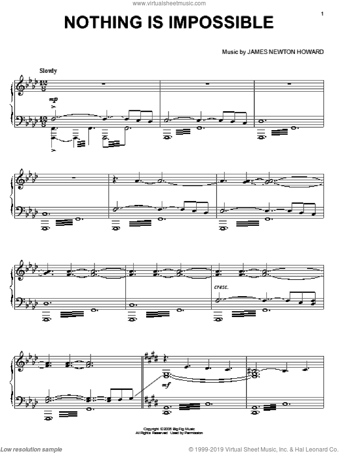 Nothing Is Impossible sheet music for piano solo (PDF)