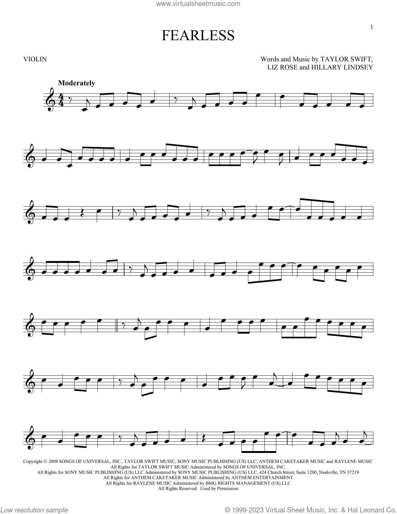 Fearless sheet music for violin solo (PDF-interactive)