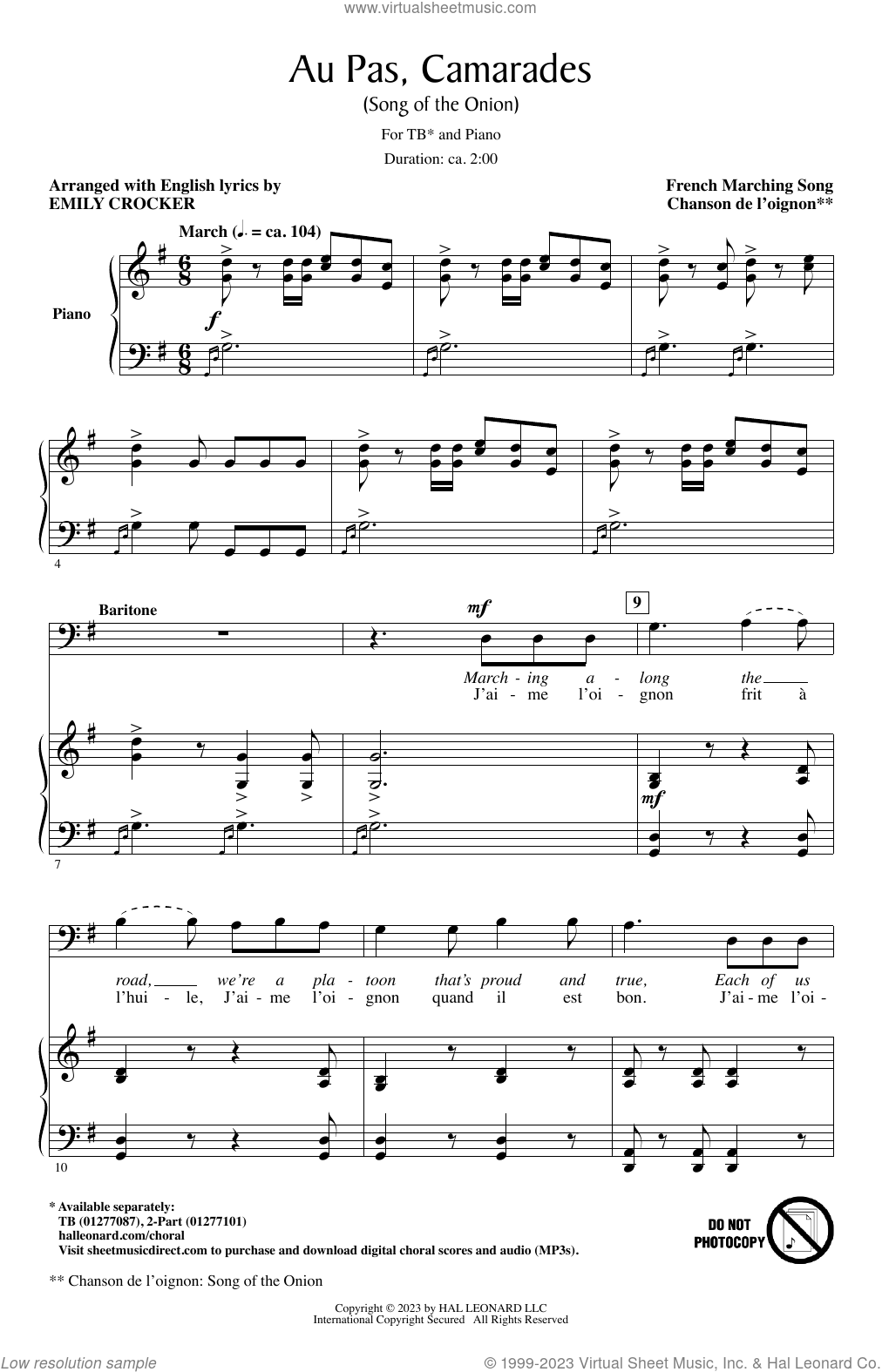 Au Pas, Camarades (Song Of The Onion) (arr. Emily Crocker) sheet music ...