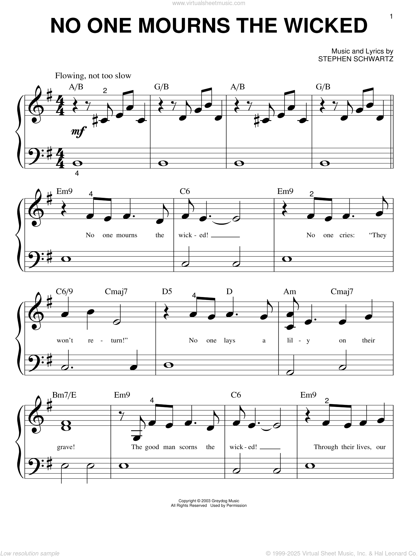 No One Mourns The Wicked (from Wicked) sheet music for piano solo (big ...
