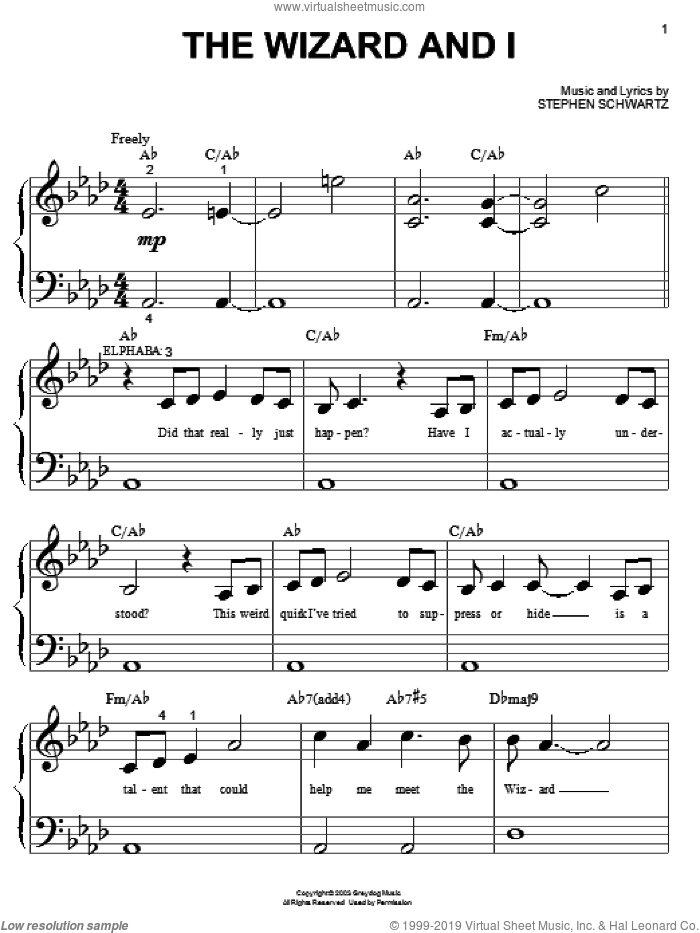 The Wizard And I (from Wicked) sheet music for piano solo (big note book)