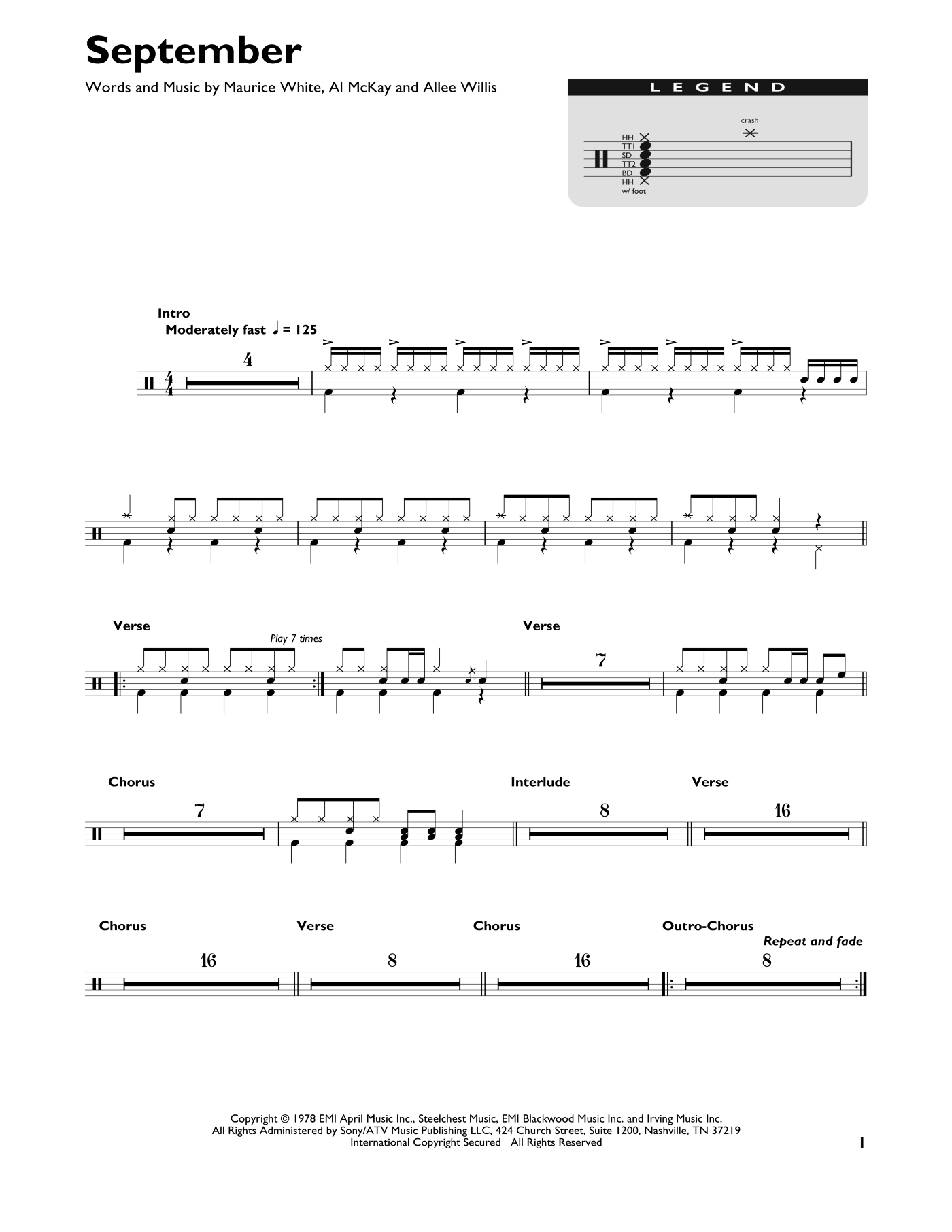 September sheet music for bass (tablature) (bass guitar) (PDF)