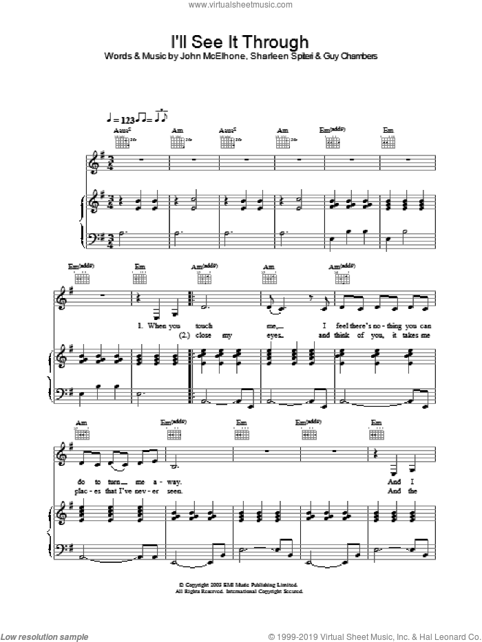 I'll See It Through sheet music for voice, piano or guitar (PDF)