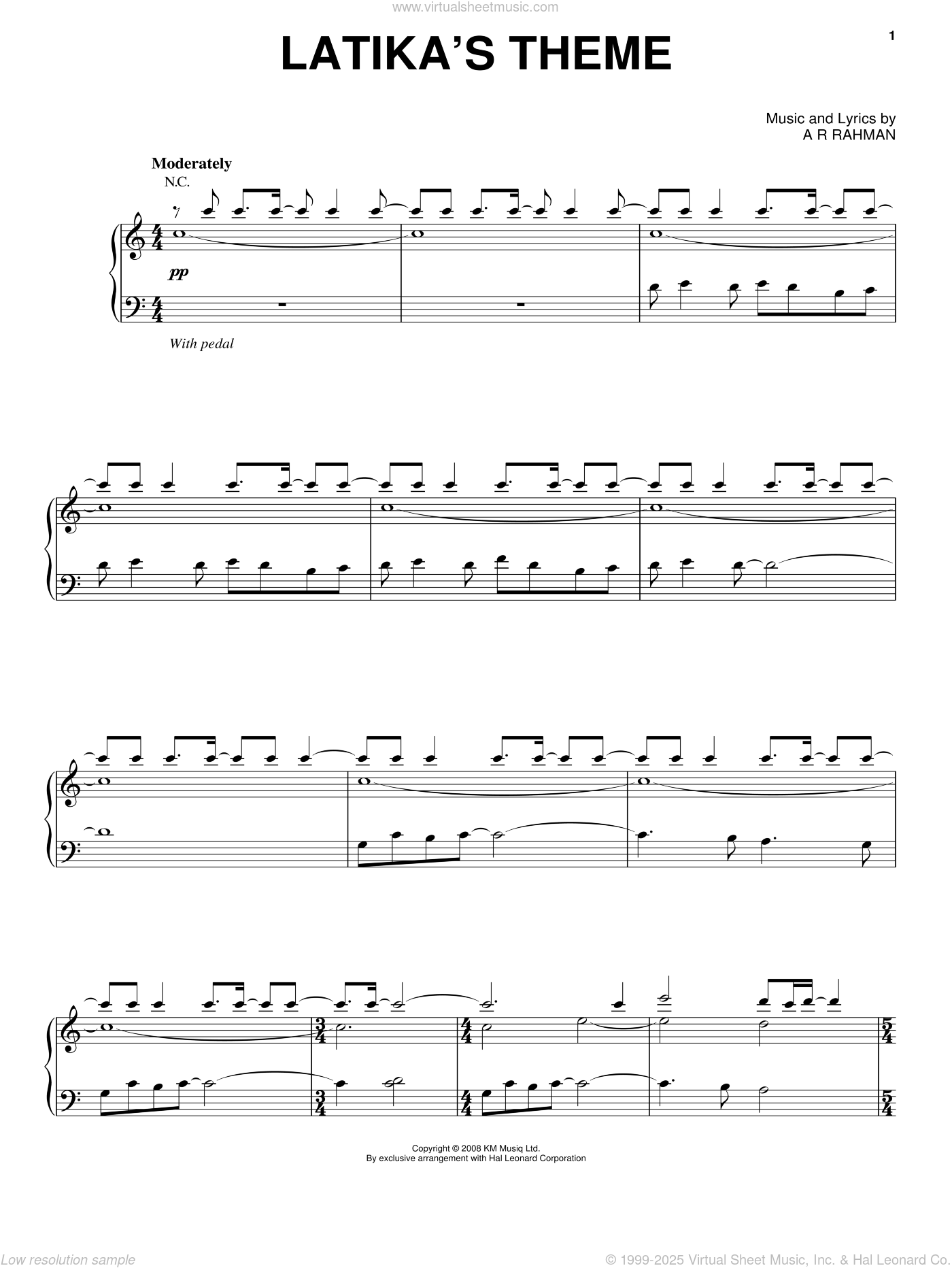Latika's Theme sheet music for voice, piano or guitar (PDF)