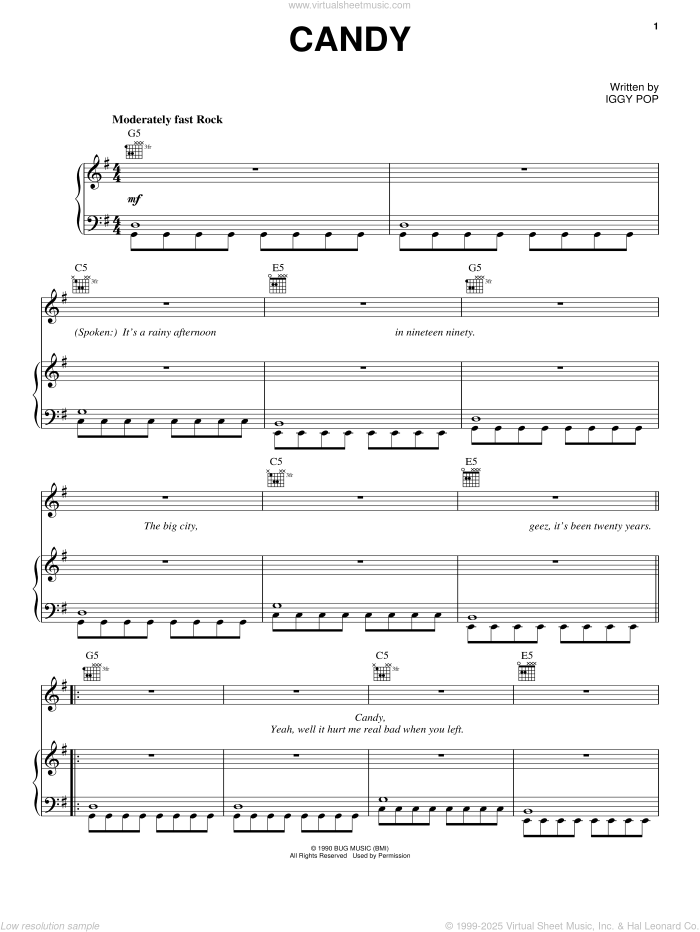 Iggy Pop: Candy sheet music for voice, piano or guitar (PDF)