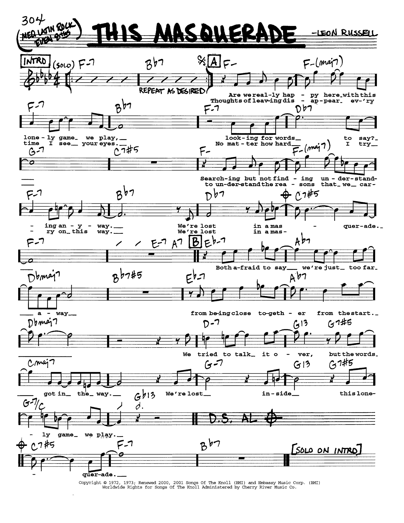 This Masquerade sheet music (fake book) (PDF)