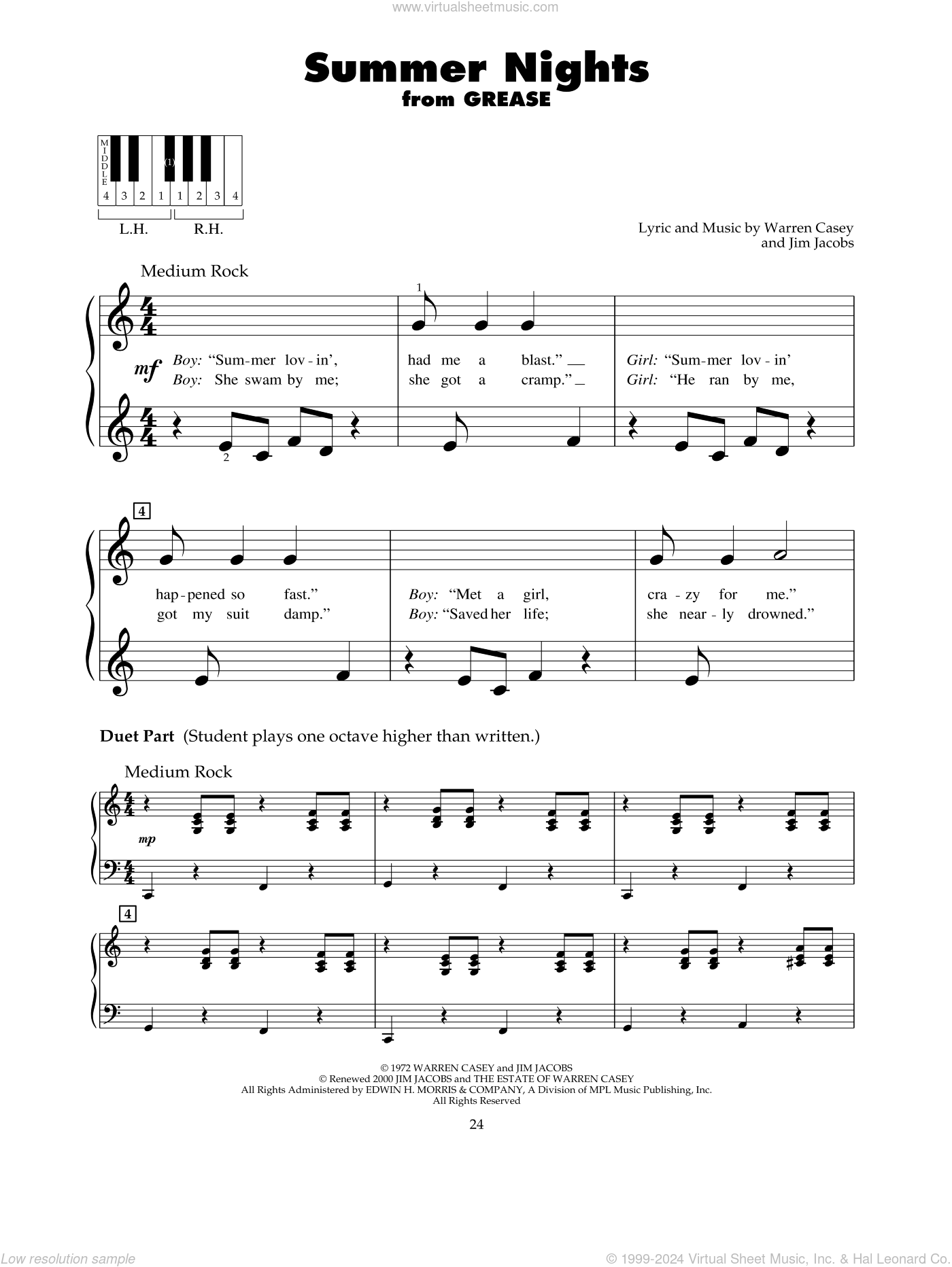 Summer Nights (from Grease) sheet music (beginner) for piano solo (5 ...
