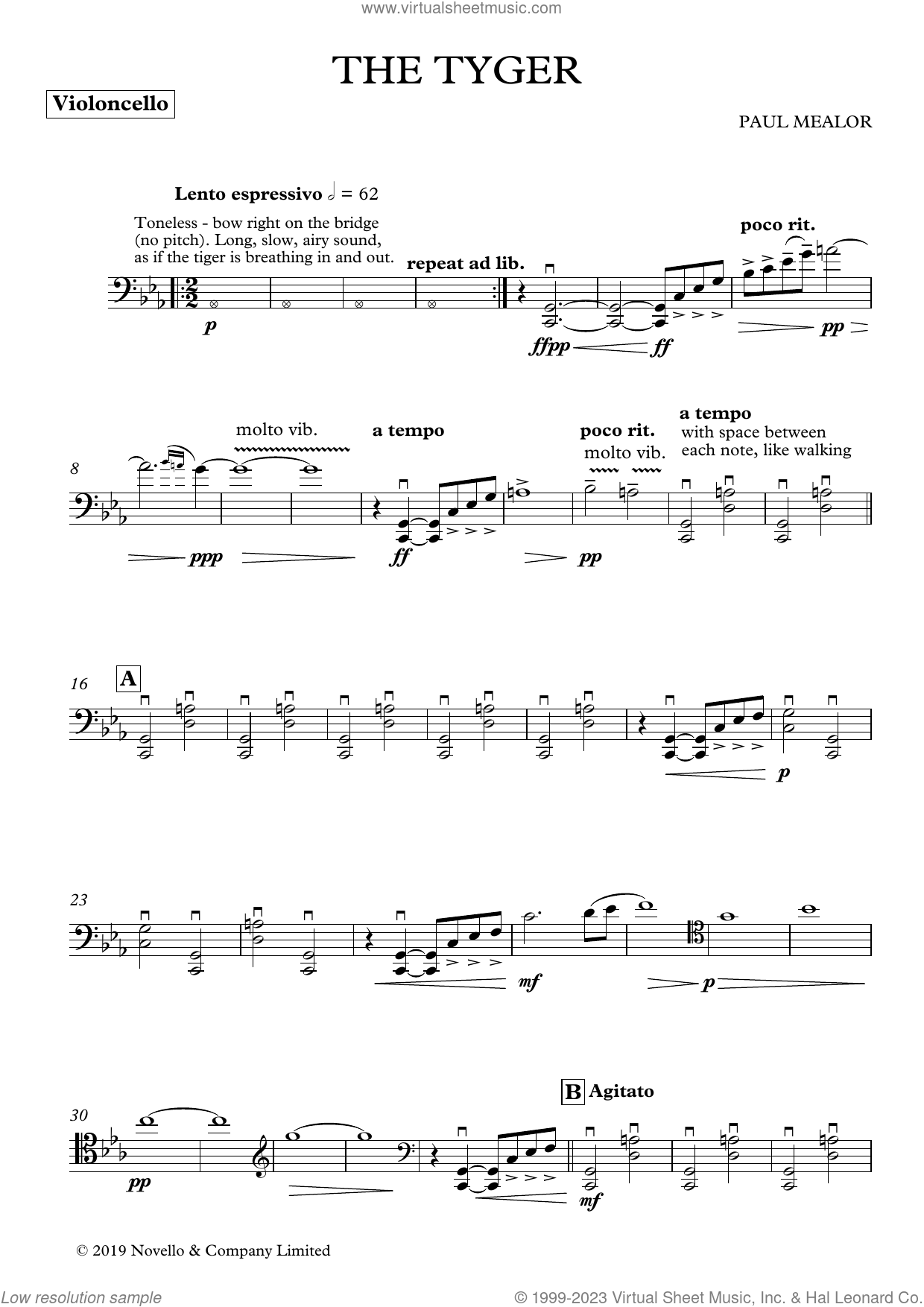 The Tyger sheet music for orchestra/band (violoncello) (PDF)
