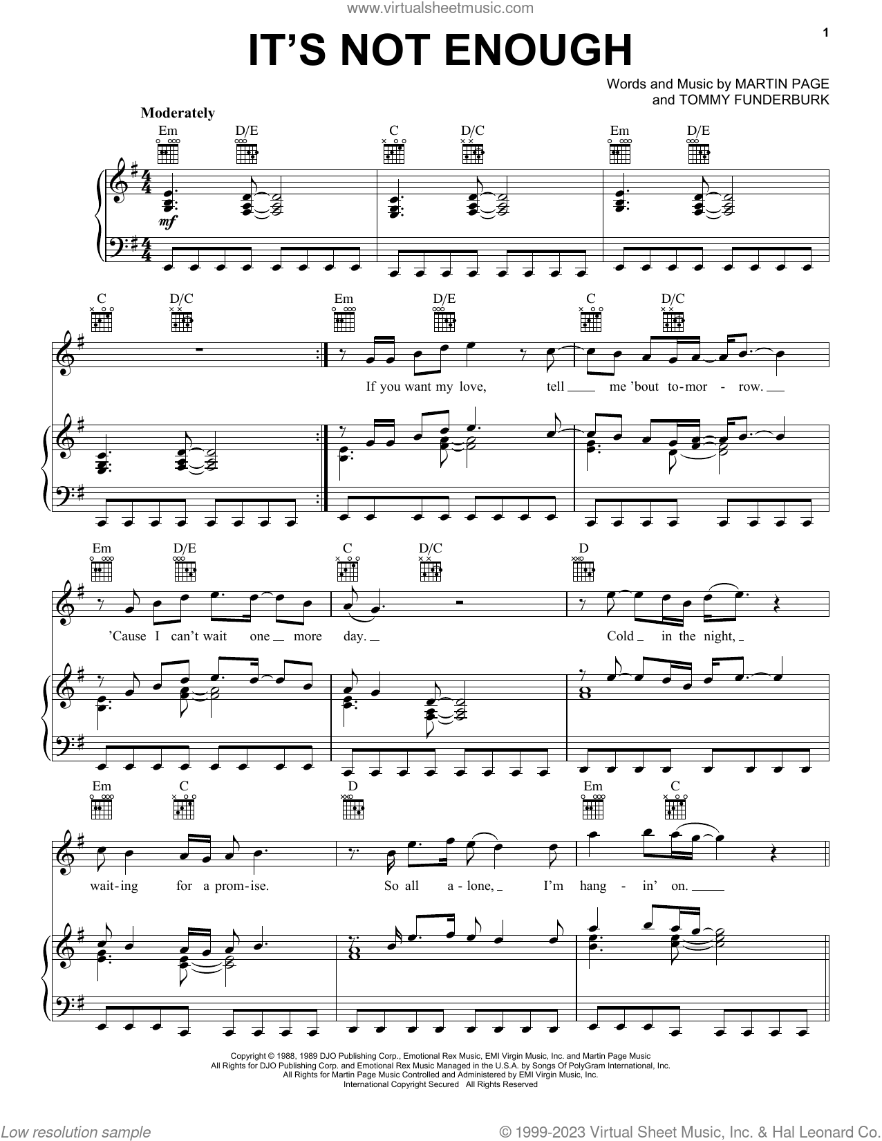 It's Not Enough sheet music for voice, piano or guitar (PDF)