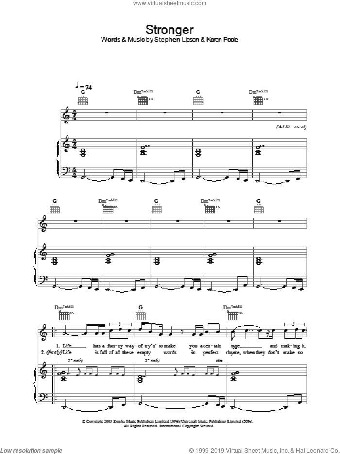 Will Young: Stronger sheet music for voice, piano or guitar (PDF)