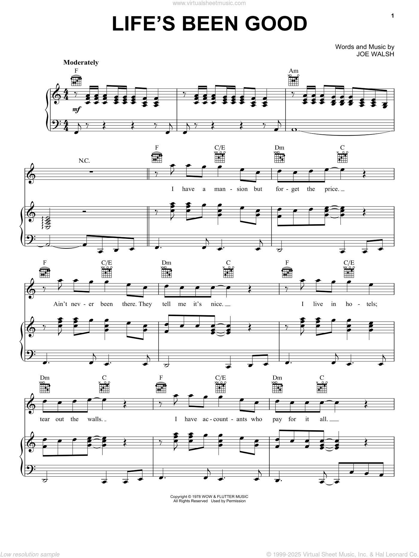 Life's Been Good sheet music for voice, piano or guitar (PDF)