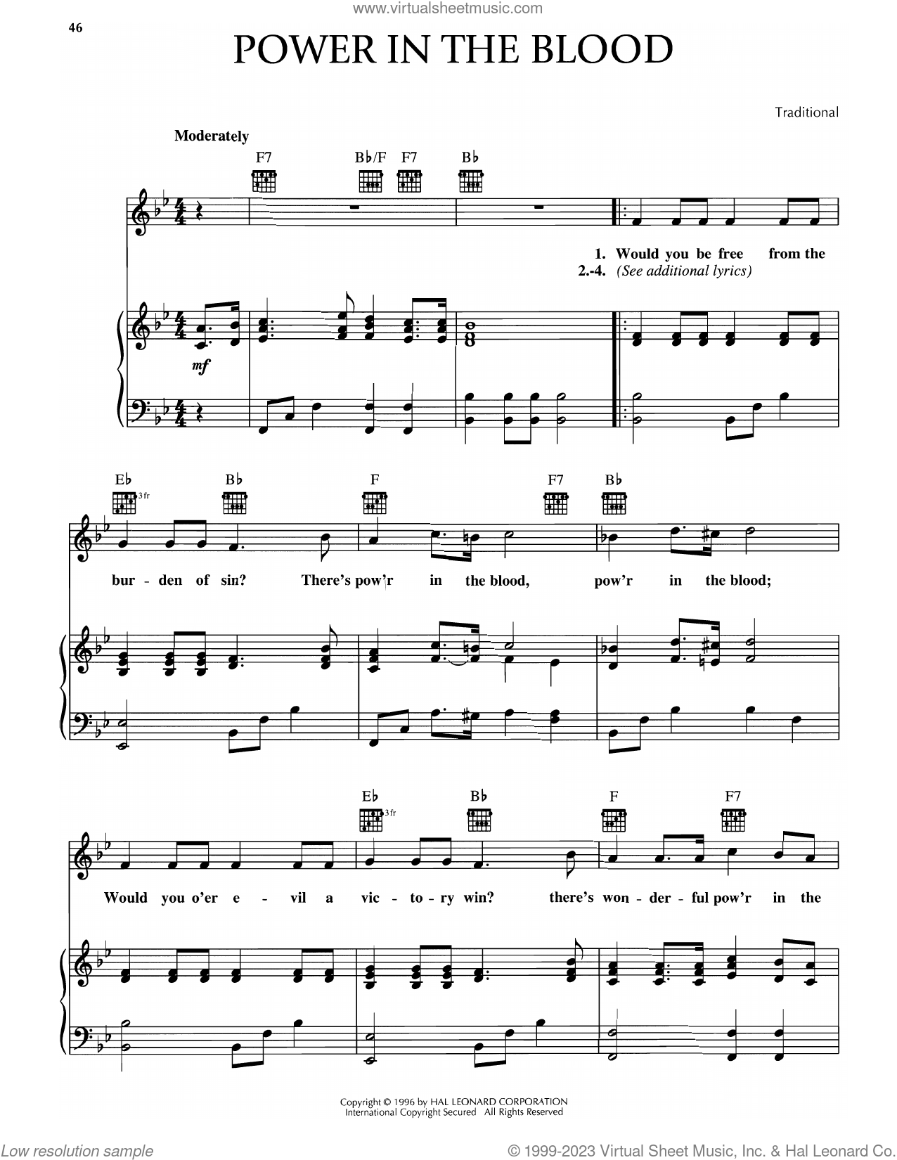 Power In The Blood sheet music for voice, piano or guitar (PDF)