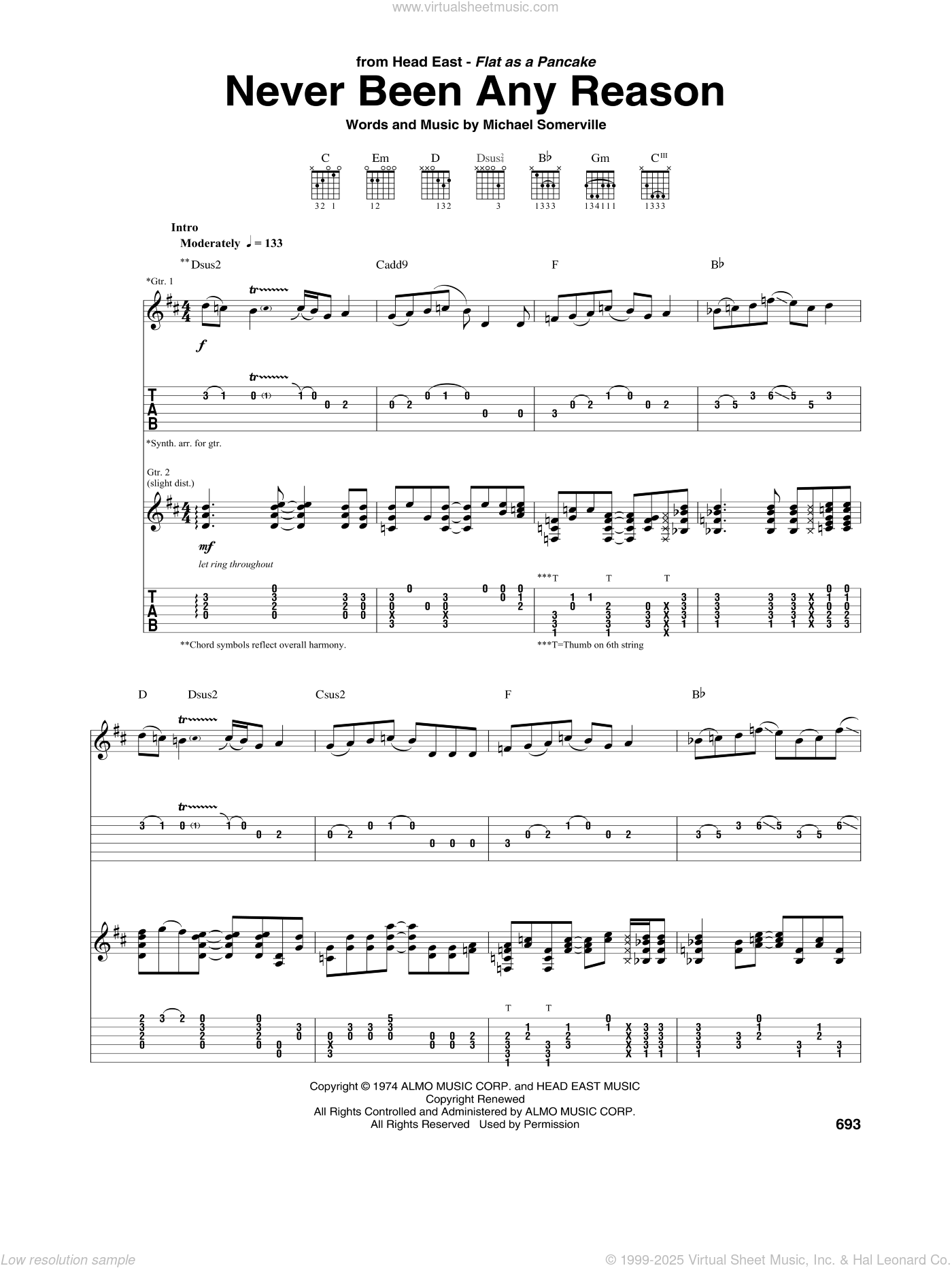 Never Been Any Reason sheet music for guitar (tablature) v2