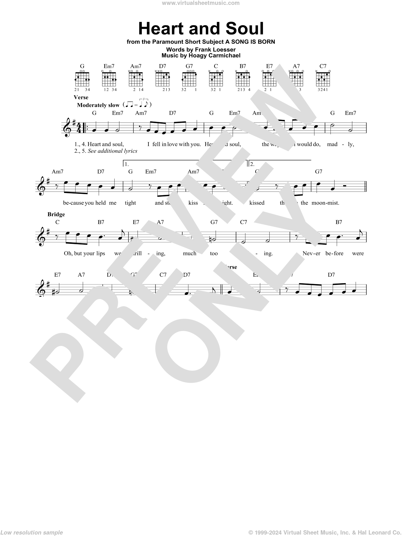 Heart And Soul sheet music for guitar solo (chords) (PDF)