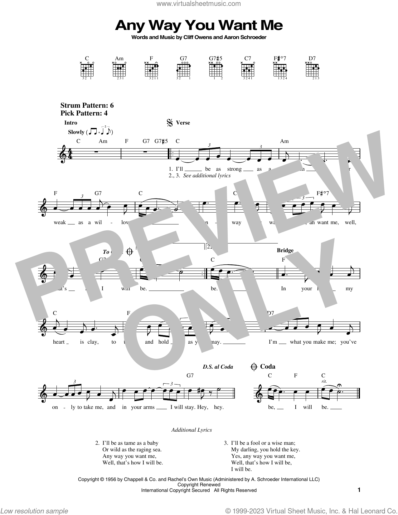 Any Way You Want Me sheet music for guitar solo (chords) (PDF)