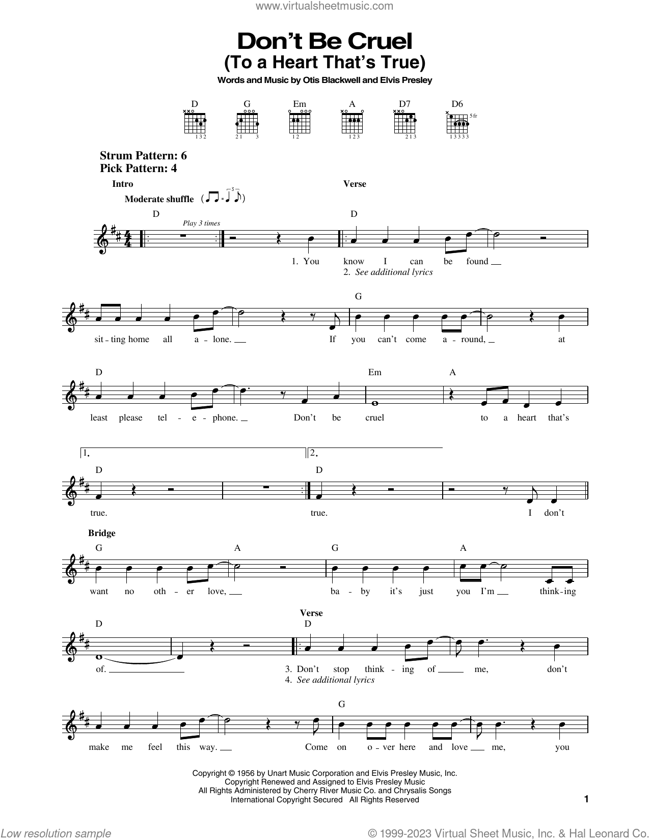 Don't Be Cruel (To A Heart That's True) sheet music for guitar solo ...