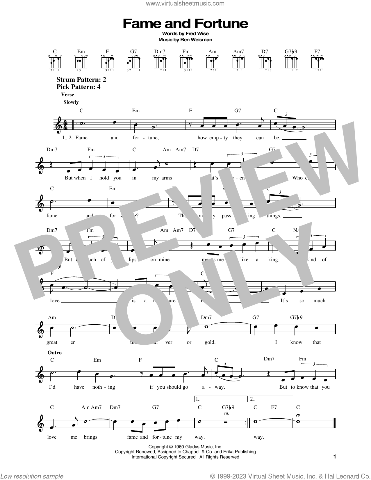 Fame And Fortune sheet music for guitar solo (chords) (PDF)