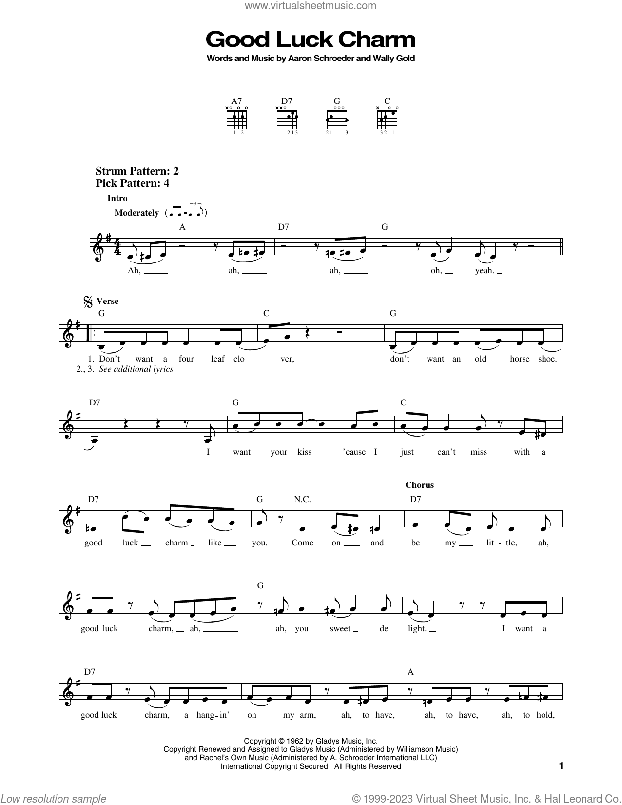 Good Luck Charm sheet music for guitar solo (chords) (PDF)