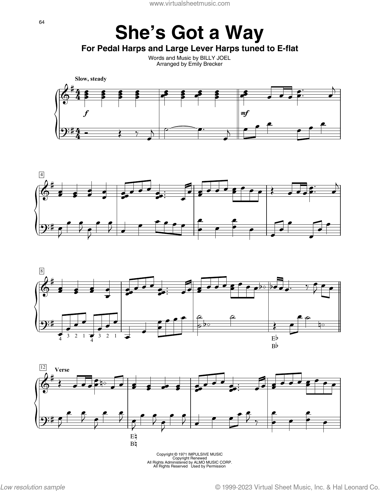 She's Got A Way (arr. Emily Brecker) sheet music for harp solo