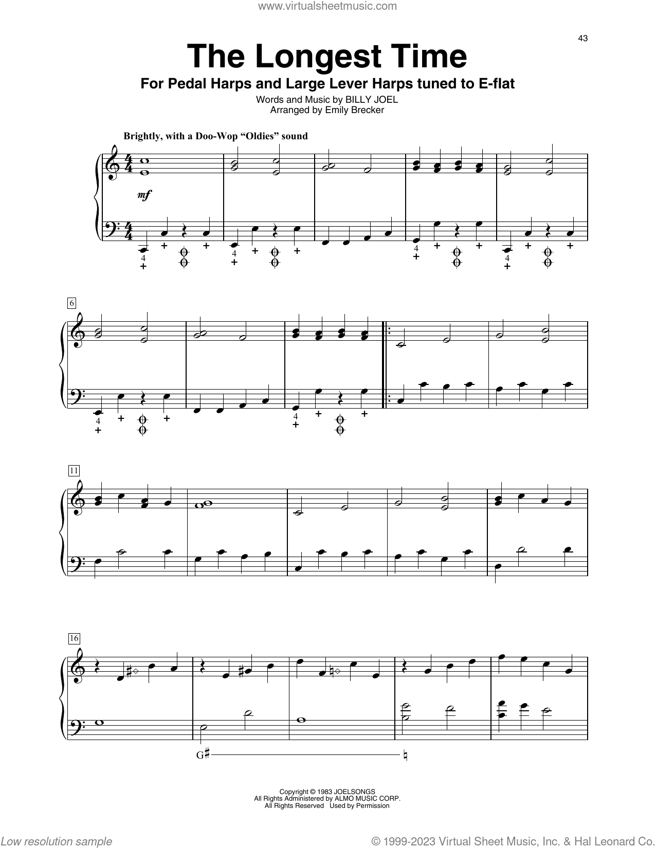 The Longest Time (arr. Emily Brecker) sheet music for harp solo
