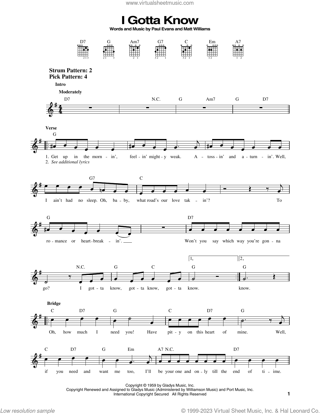 I Gotta Know sheet music for guitar solo (chords) (PDF)