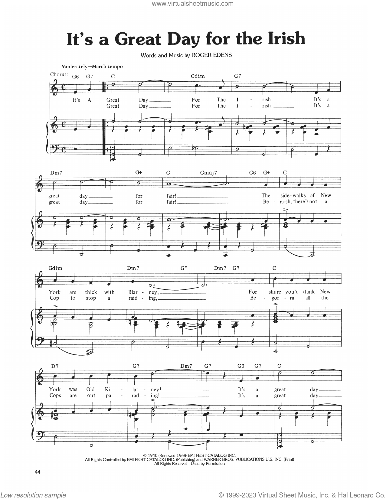 Judy Garland: It's A Great Day For The Irish sheet music for voice ...
