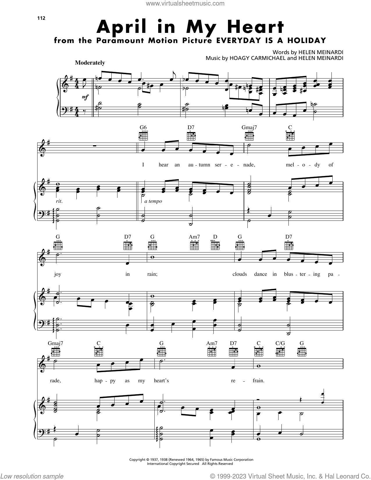 April In My Heart sheet music for voice, piano or guitar (PDF)