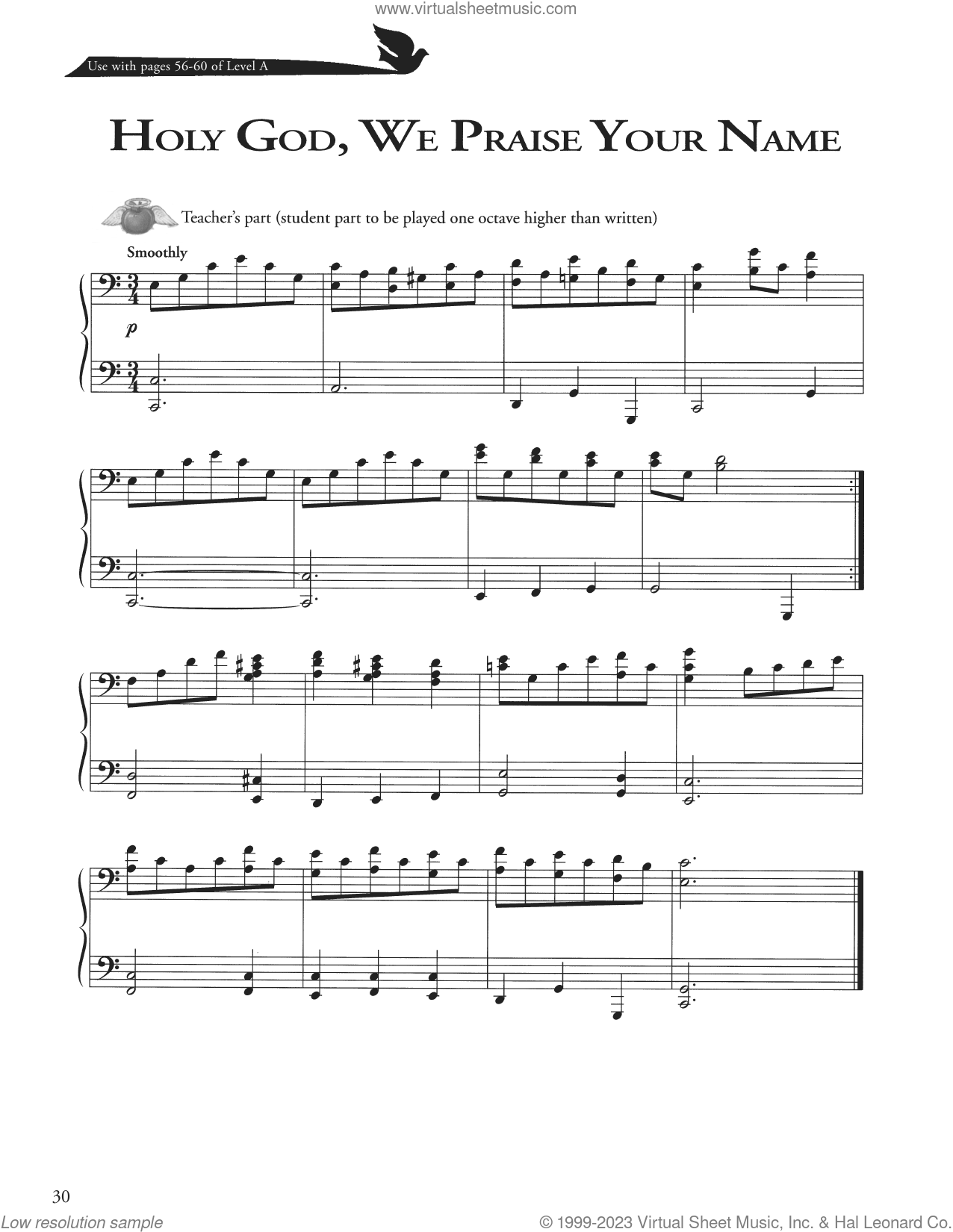 Holy God, We Praise Your Name sheet music for piano solo (method)