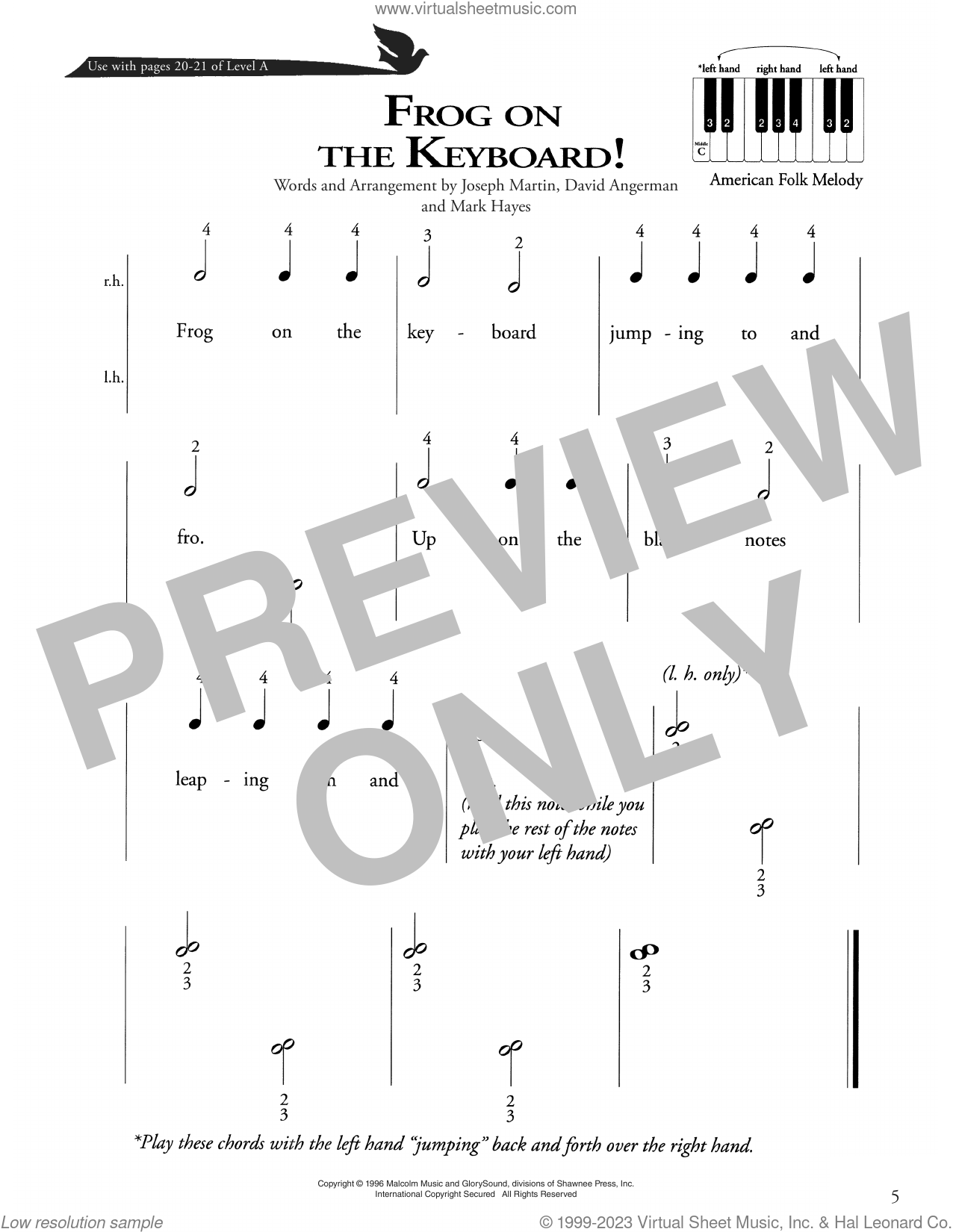 Frog On The Keyboard sheet music for piano solo (method) (PDF)