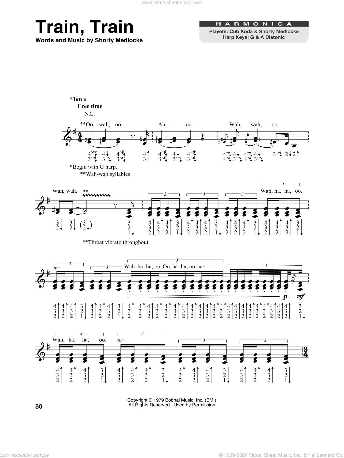 Train, Train sheet music for harmonica solo (PDF)