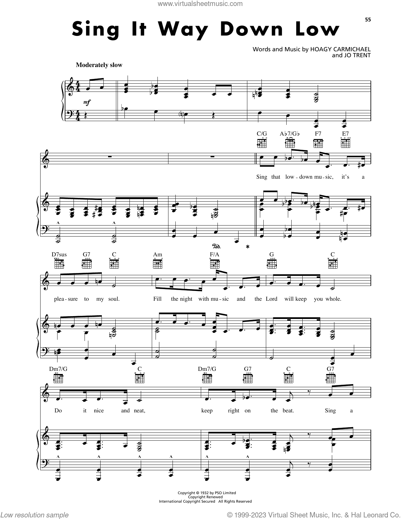 Sing It Way Down Low sheet music for voice, piano or guitar (PDF)