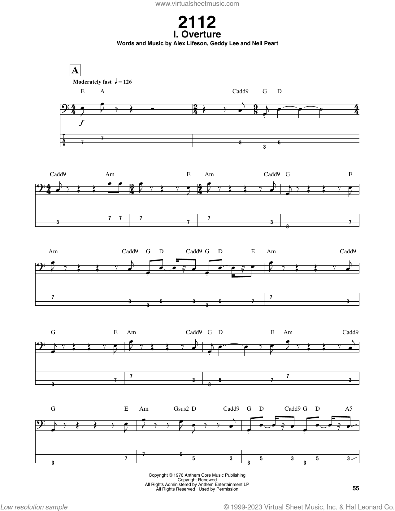2112-I Overture sheet music for bass (tablature) (bass guitar)