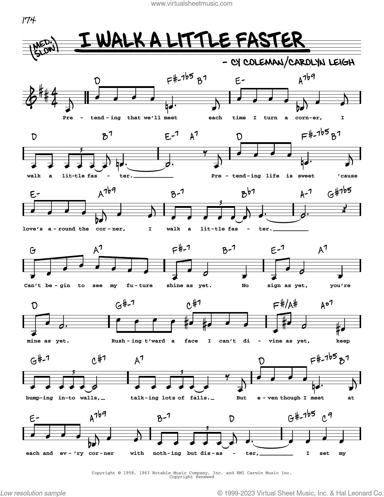 I Walk A Little Faster (Low Voice) sheet music (real book with lyrics ...