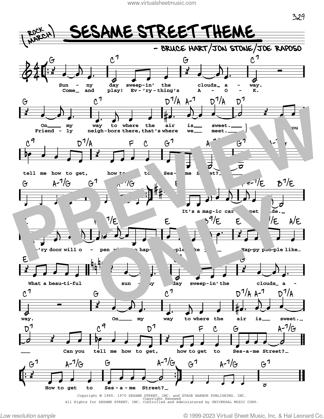 Sesame Street Theme (Low Voice) sheet music (real book with lyrics ...