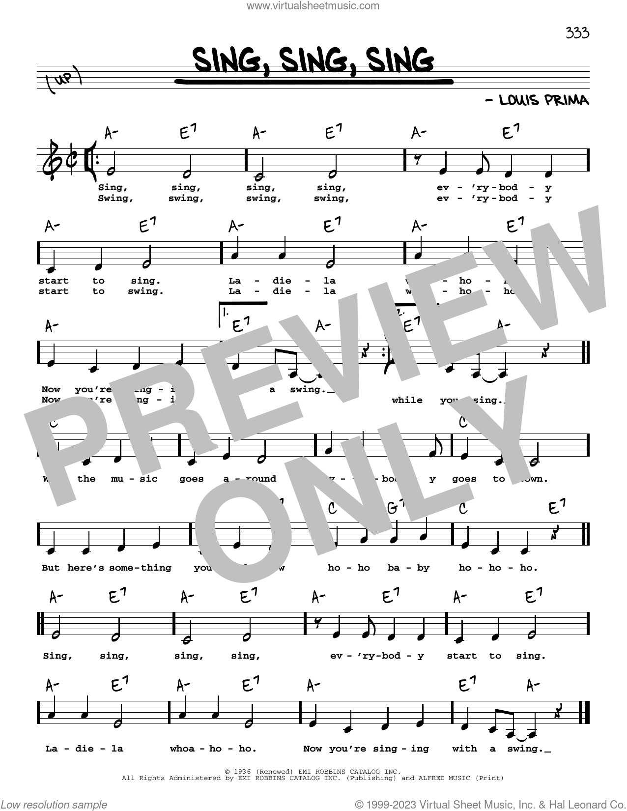 Sing, Sing, Sing (Low Voice) sheet music (real book with lyrics) (low ...