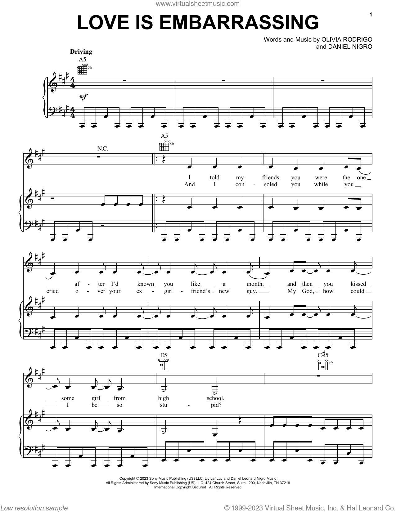 love is embarrassing sheet music for voice, piano or guitar (PDF)