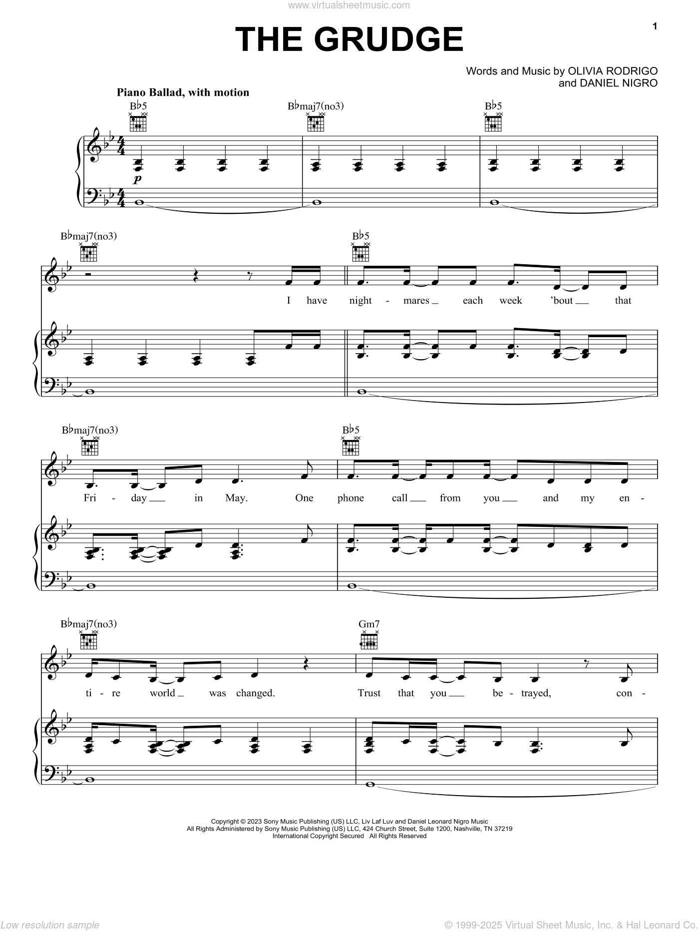 the grudge sheet music for voice, piano or guitar (PDF)