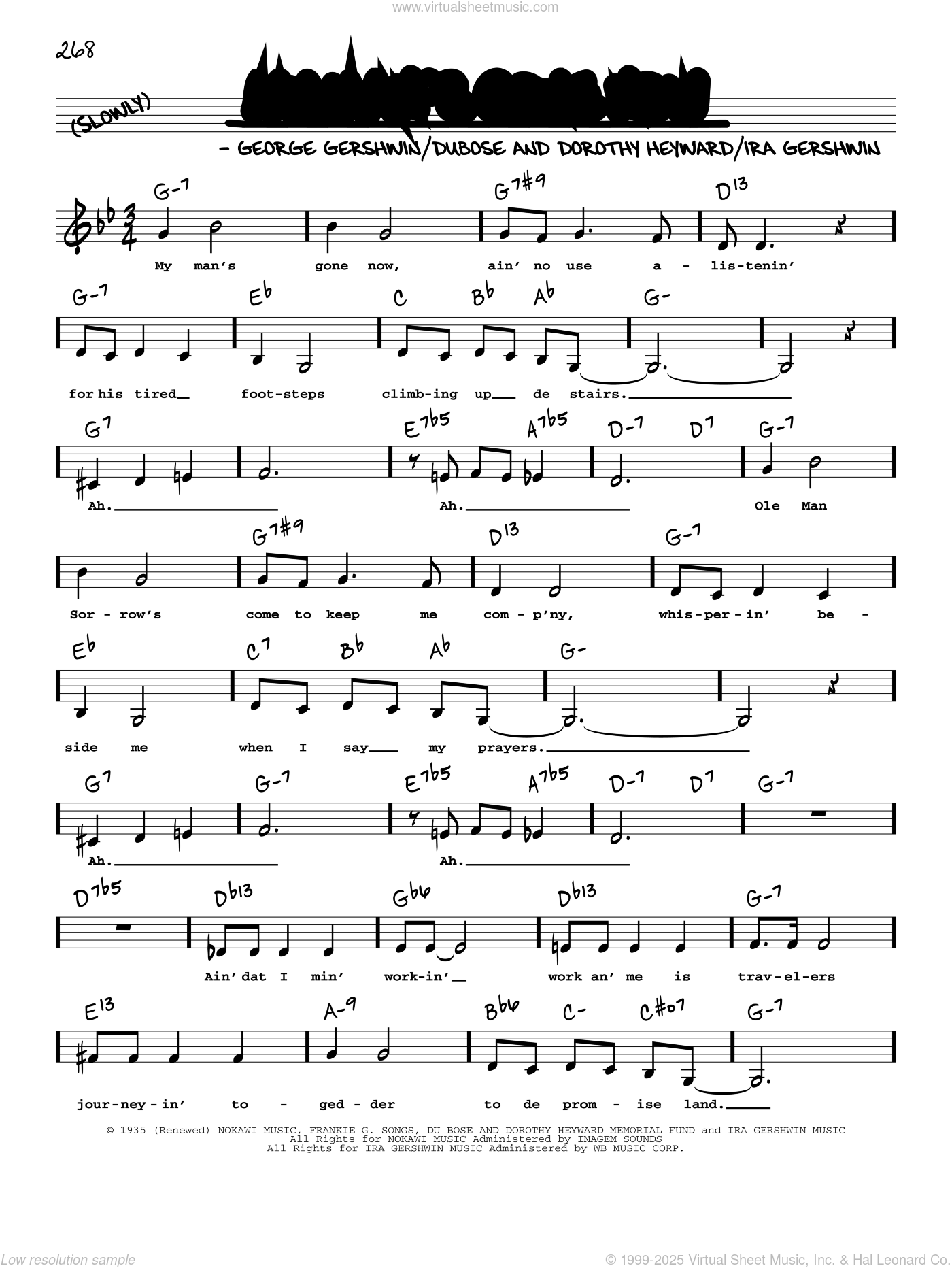 My Man's Gone Now (Low Voice) sheet music (real book with lyrics, (Low ...
