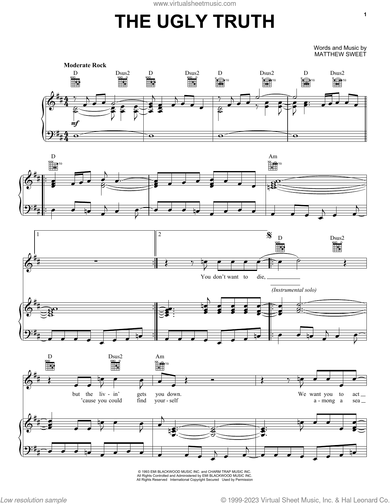 The Ugly Truth sheet music for voice, piano or guitar (PDF)