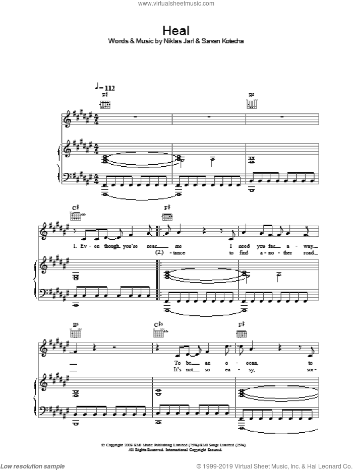 Heal sheet music for voice, piano or guitar (PDF)
