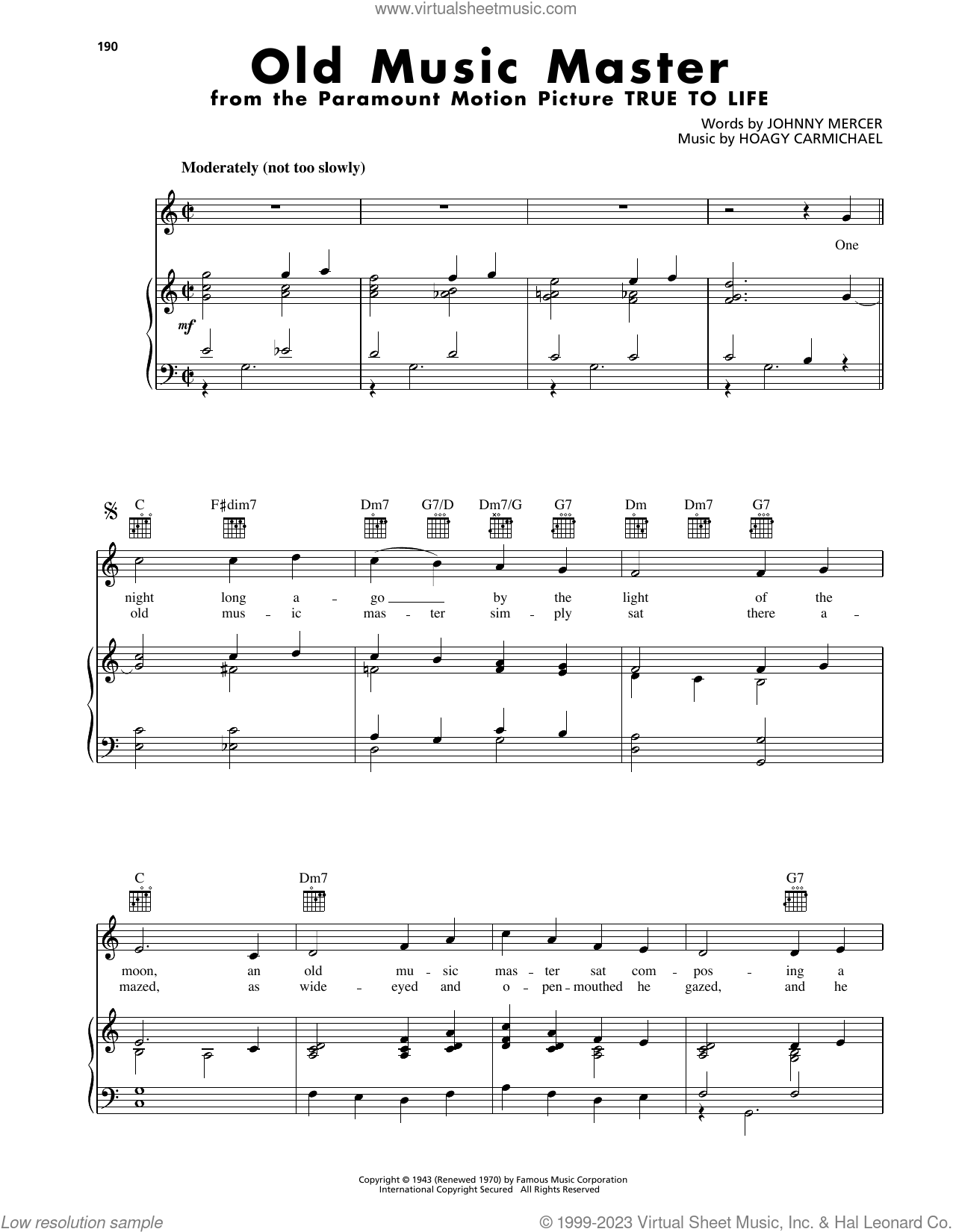 Old Music Master sheet music for voice, piano or guitar (PDF)