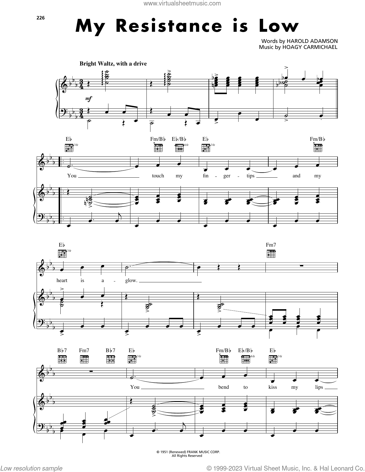 My Resistance Is Low sheet music for voice, piano or guitar (PDF)