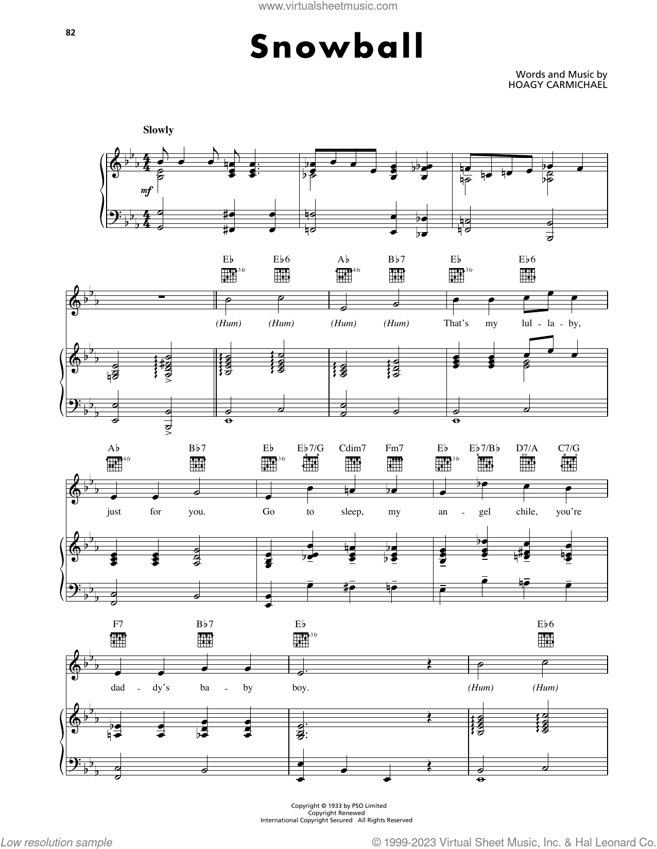 Snowball sheet music for voice, piano or guitar (PDF)