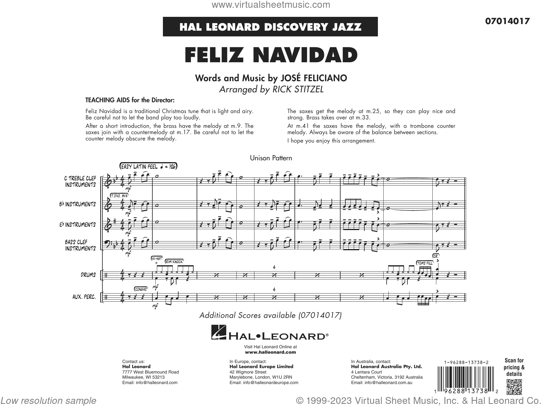 Feliz Navidad (arr. Rick Stitzel) sheet music (complete collection) for ...