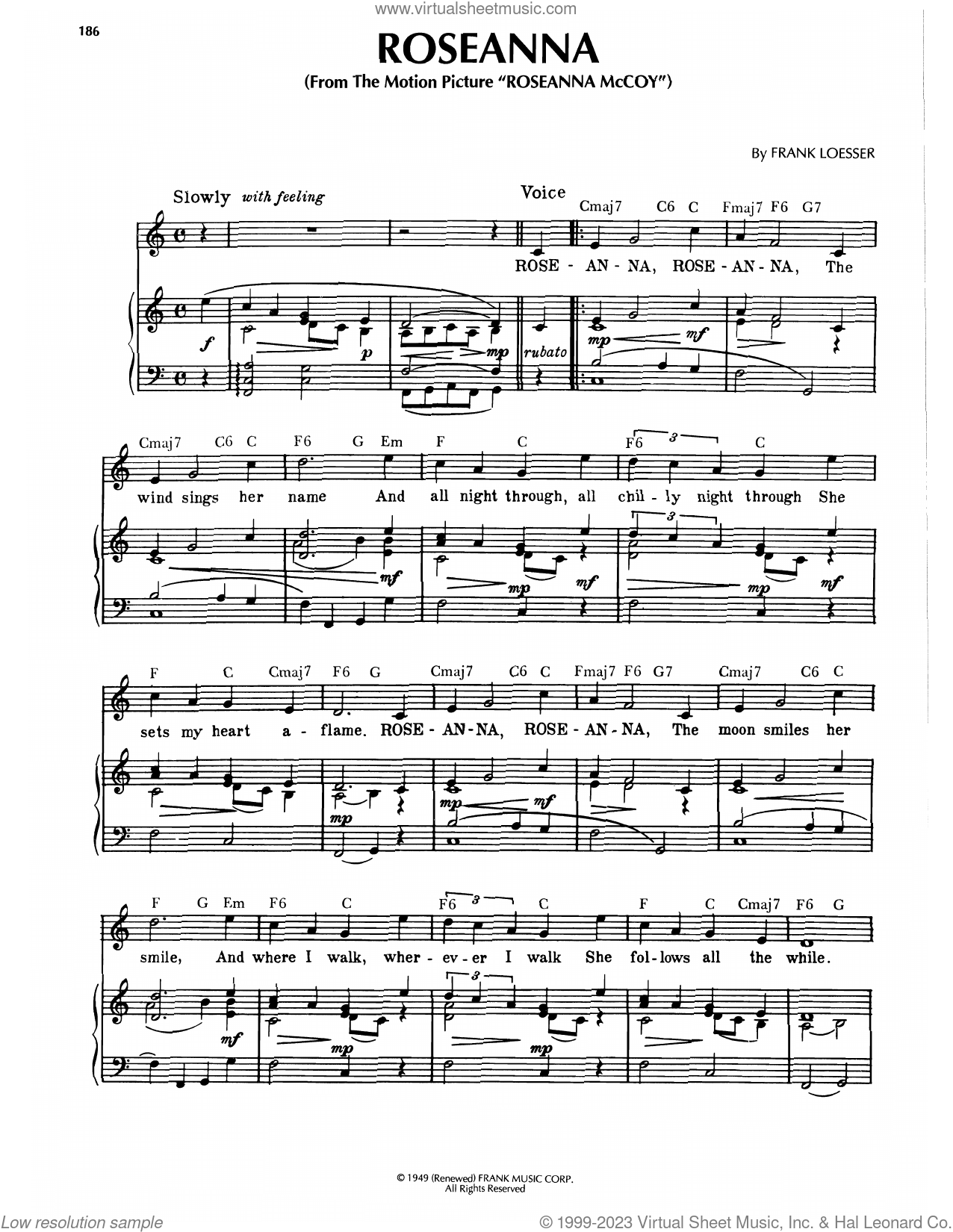 Roseanna (from Roseanna McCoy) sheet music for voice, piano or guitar