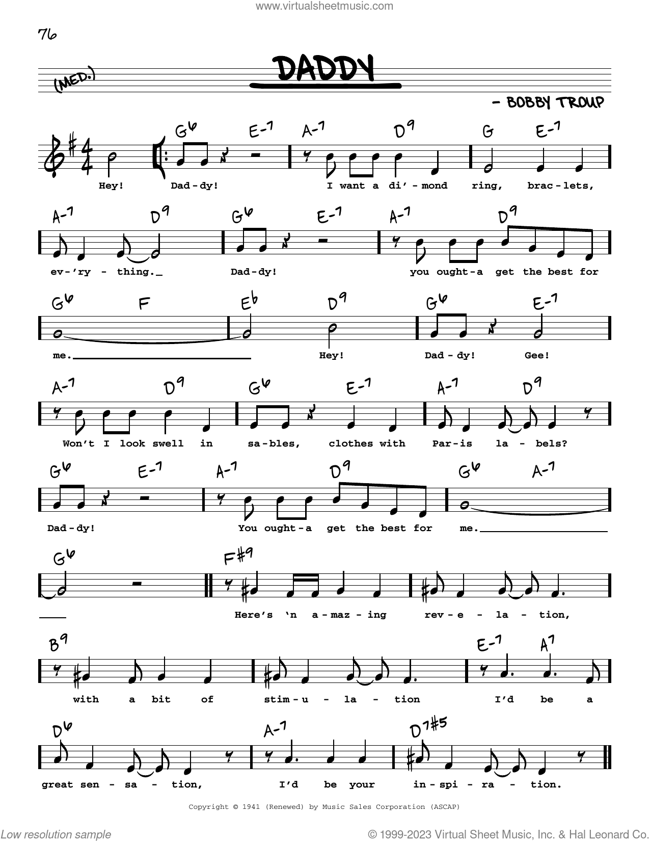 Daddy (Low Voice) sheet music (real book with lyrics) (low voice)