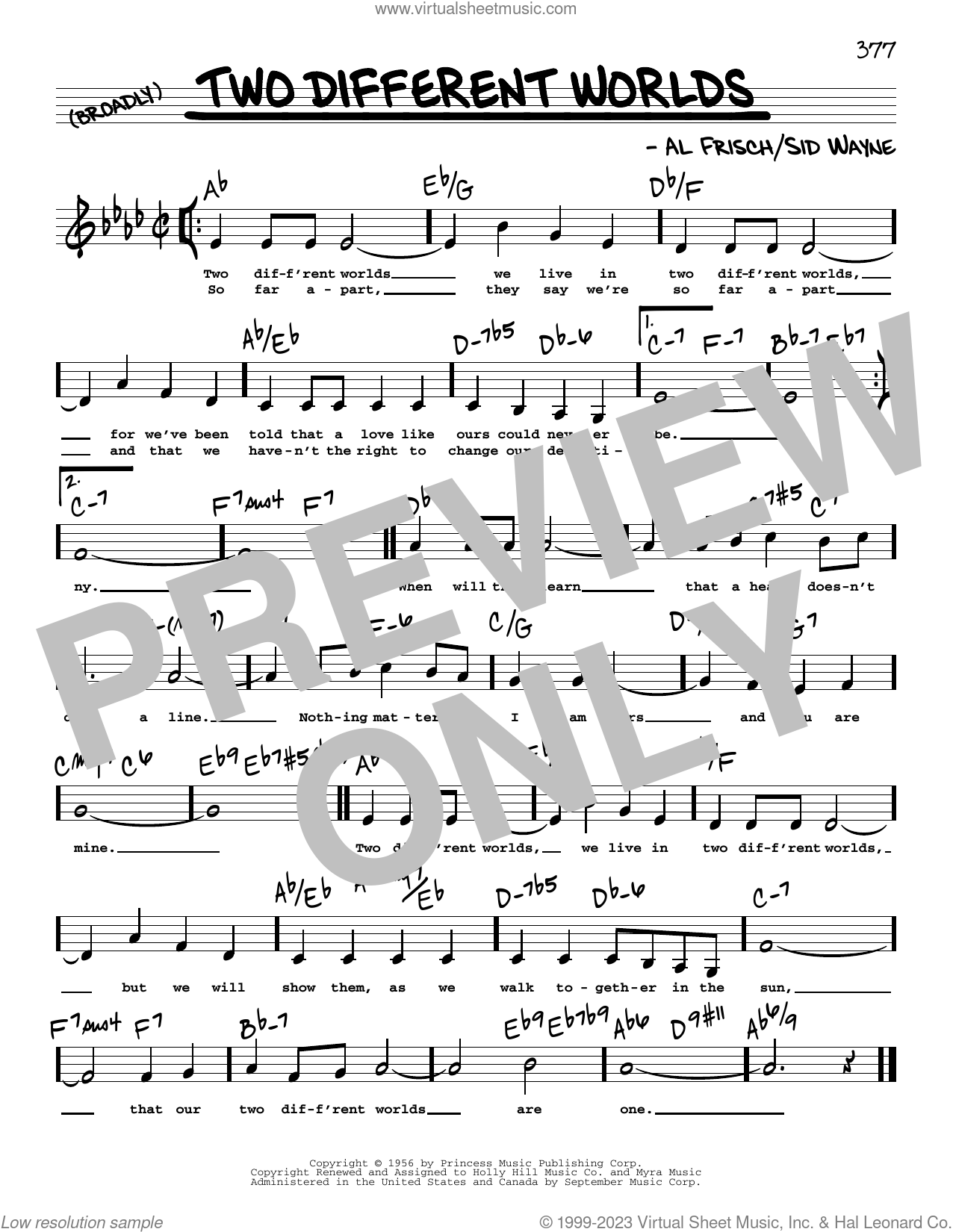 Two Different Worlds (Low Voice) sheet music (real book with lyrics) (low voice)