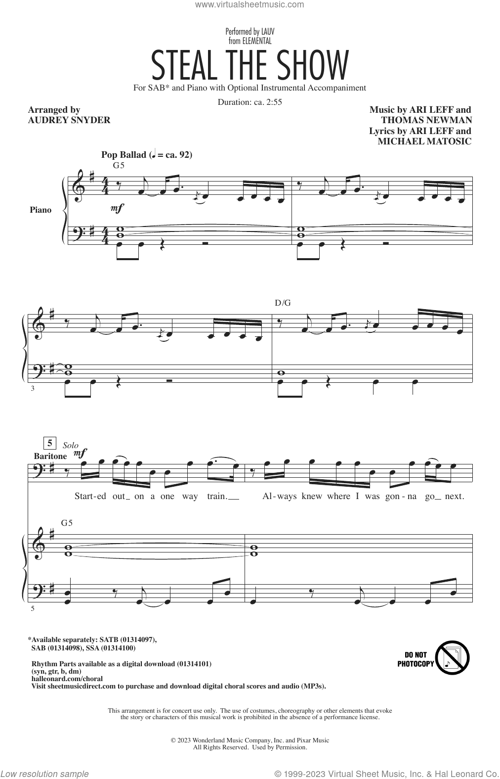Steal The Show (from Elemental) (arr. Audrey Snyder) sheet music for ...