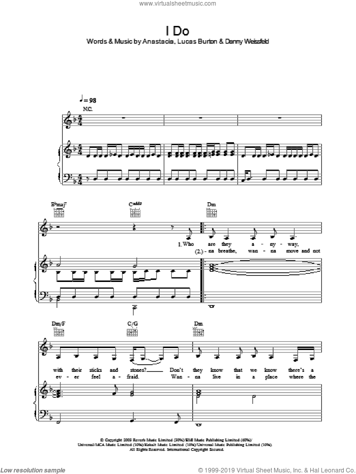 Anastacia: I Do sheet music for voice, piano or guitar (PDF)