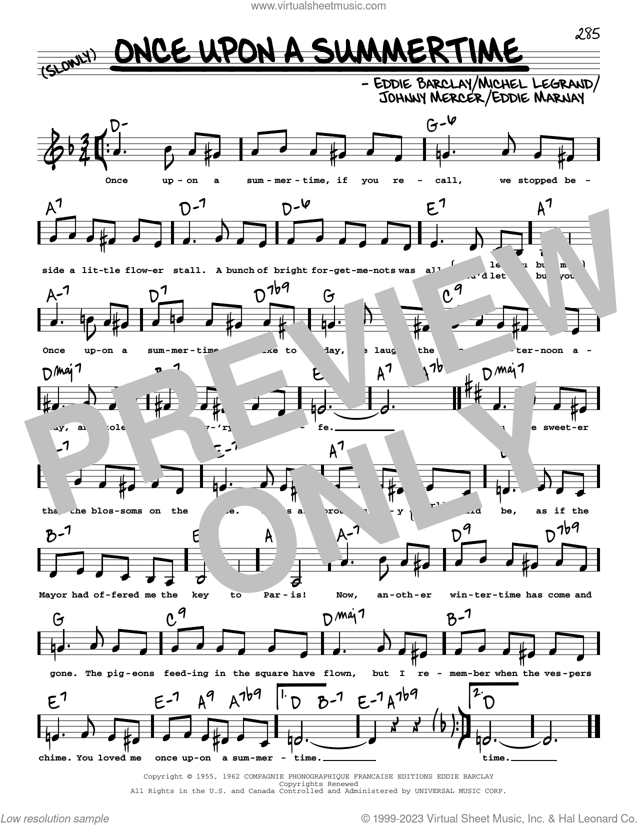 Once Upon A Summertime (Low Voice) sheet music (real book with lyrics, (Low Voice) (low voice)